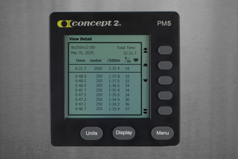 Concept2 Logbook | 8x250m/2:00r row on March 31, 2025
